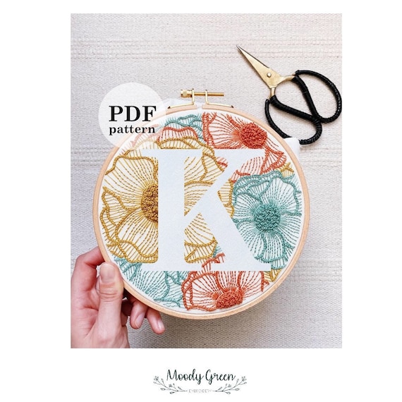 Floral Letter k Hand Embroidery Pattern / Digital | Etsy