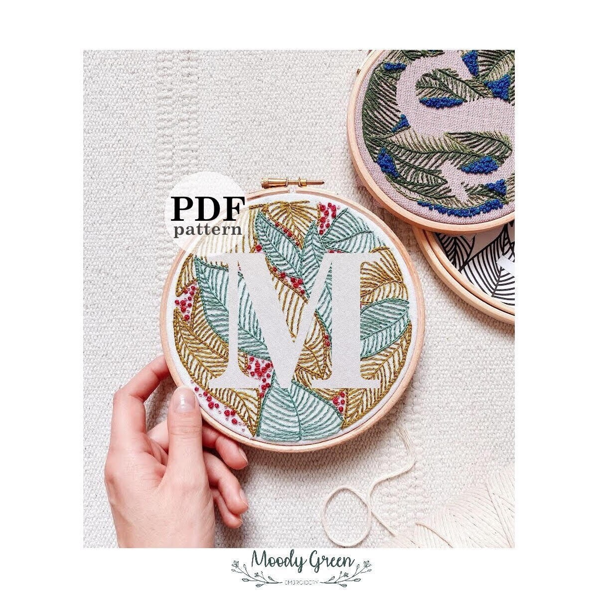 Botanical Letter m Hand Embroidery Pattern / | Etsy