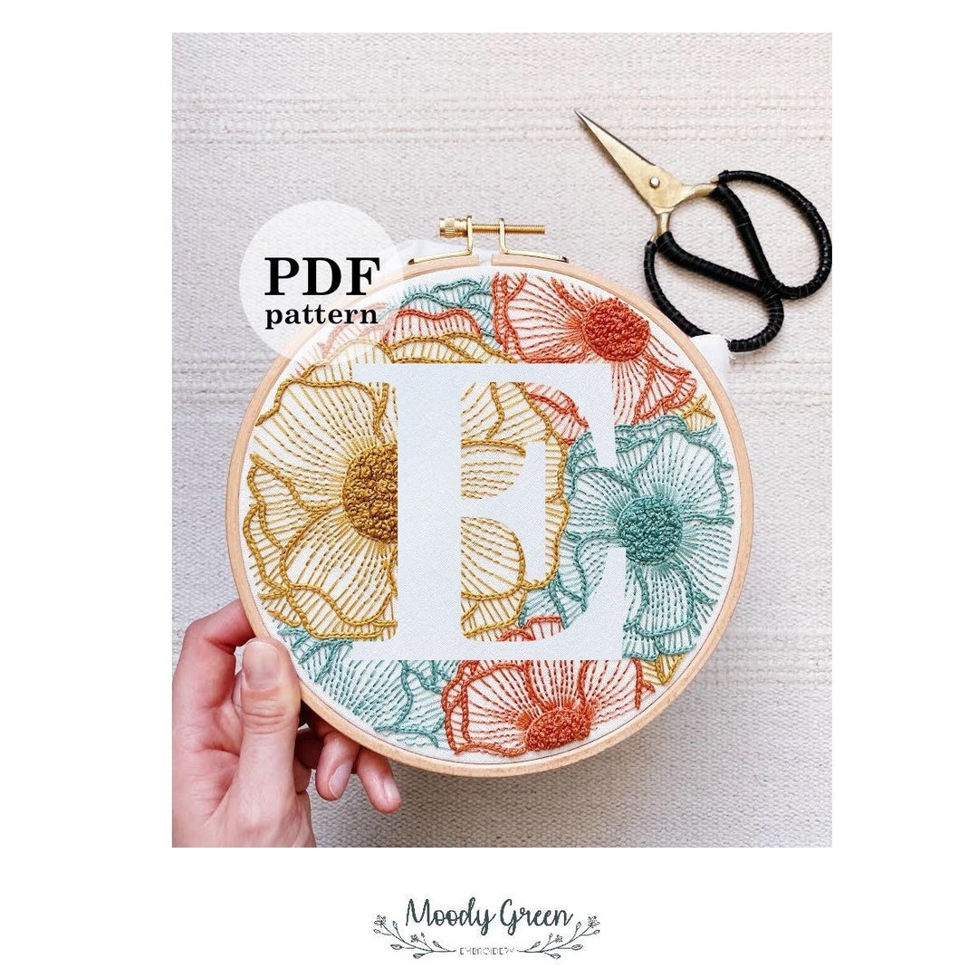 Floral Letter "e" Hand Embroidery Pattern / Digital PDF Download ...