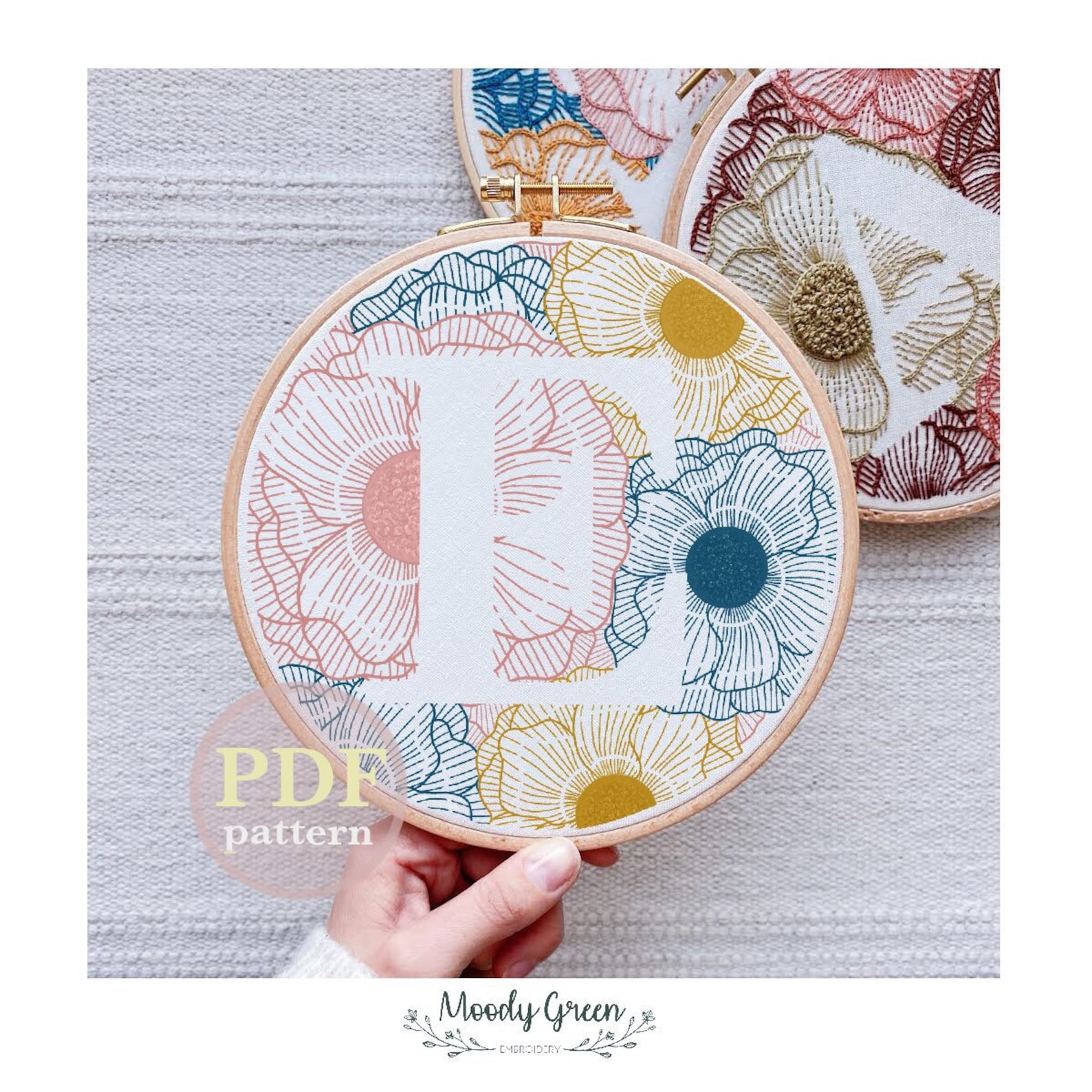 Floral Letter e Hand Embroidery Pattern / Digital | Etsy