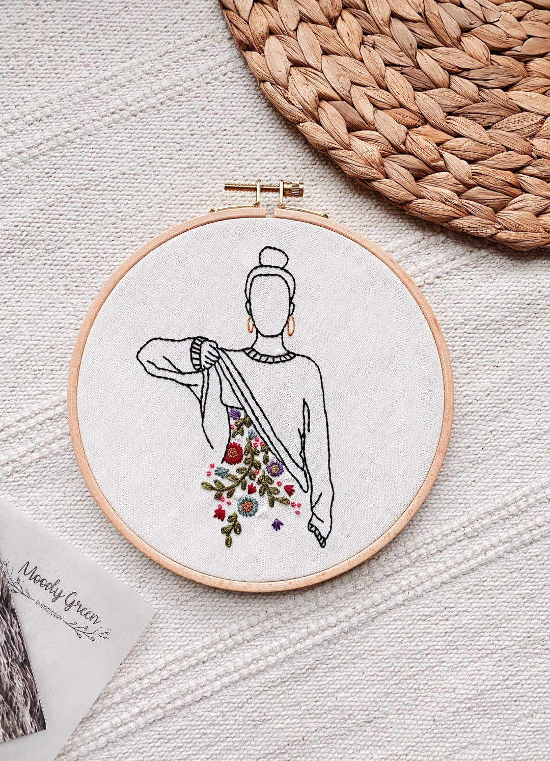 Floral Lady Hand Embroidery Hoop: Modern Needle Art Wall Decor - Etsy