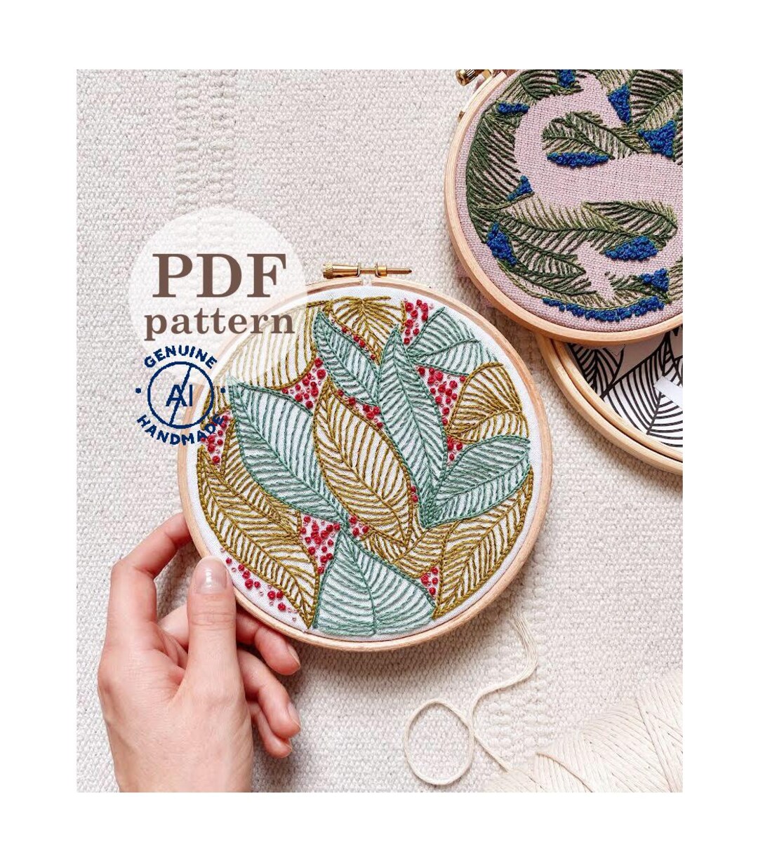 Botanical Leaves Hand Embroidery Pattern: Beginner DIY Hoop Art (PDF ...
