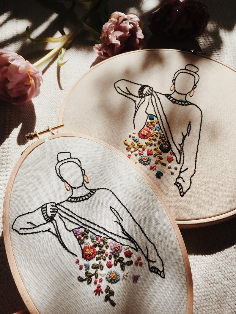 PDF Bundle Floral Lady and Flower Bouquet Hand Embroidery - Etsy