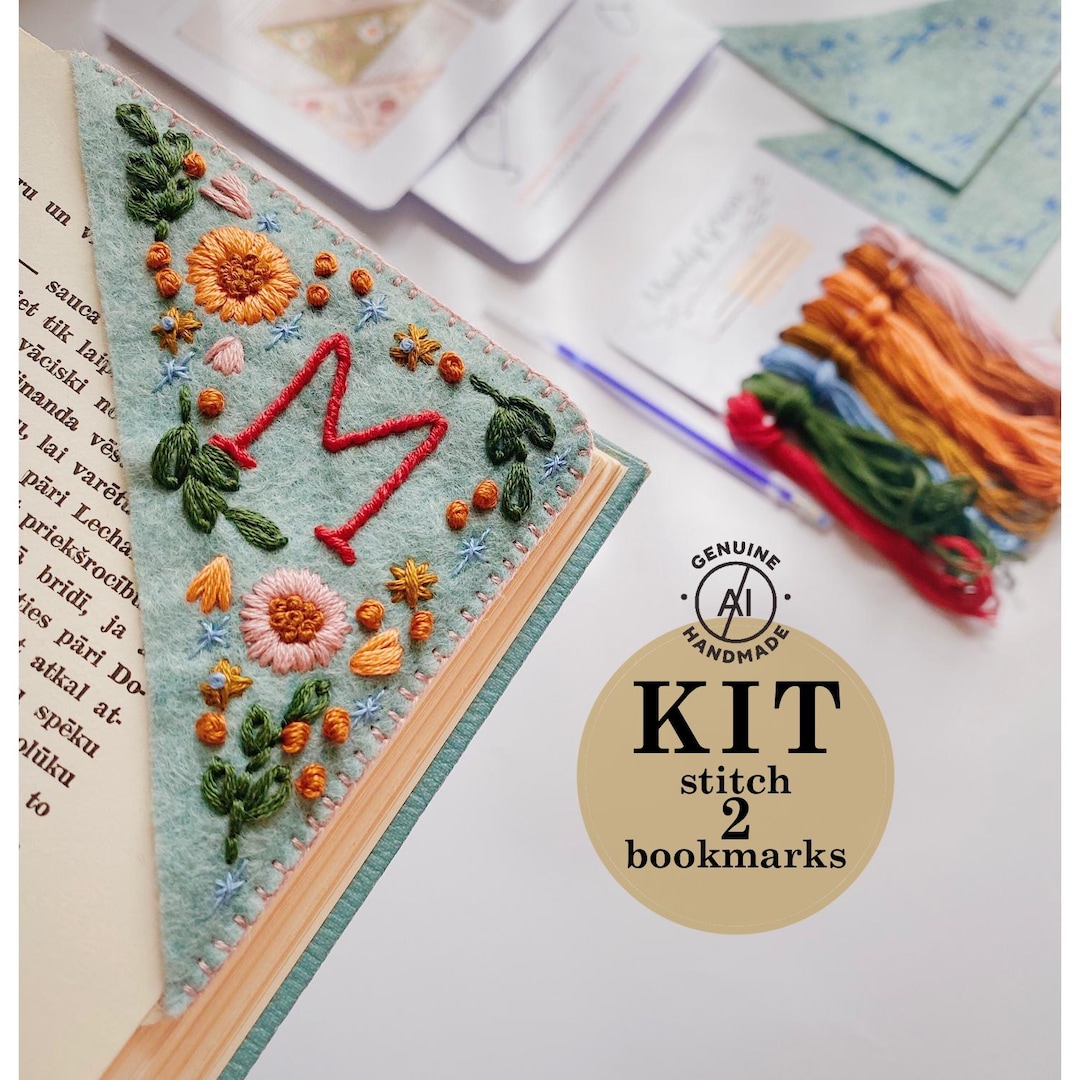 Hand Embroidery Bookmark Kit: Custom Letter Felt Corner (DIY) - Etsy