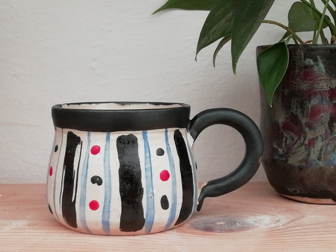 Handmade Pottery Mug Spots and Stripes - Etsy