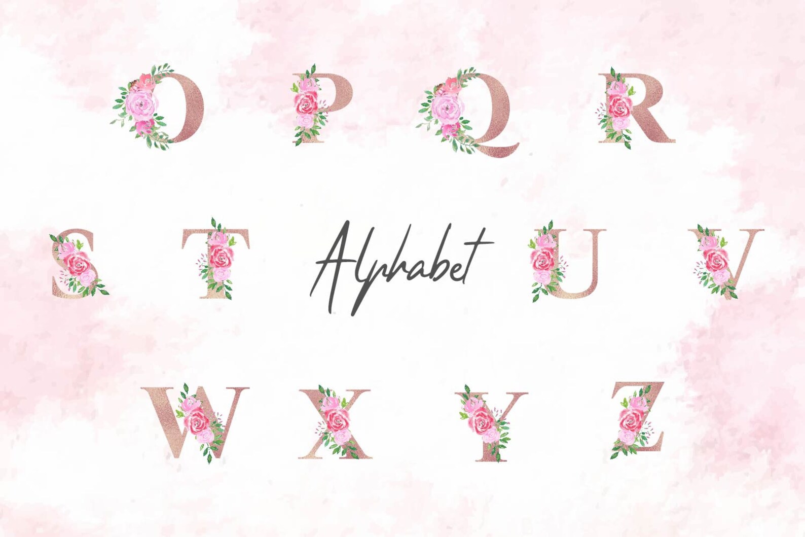 Gorgeous Pink Flowers & Alphabet Watercolor and Gold Monogram | Etsy