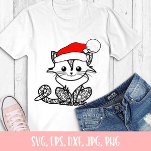 Zen Tangle Cat With Christmas Hat Svg File Zentangle Cat Svg - Etsy