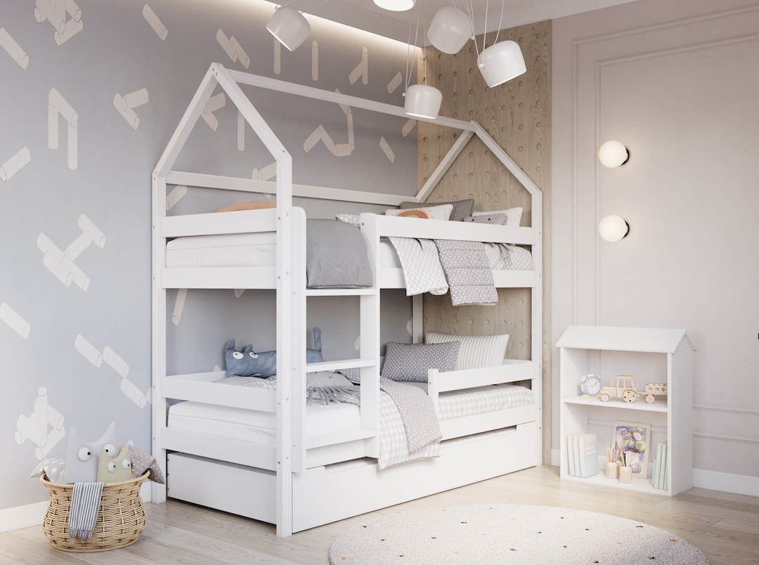 Yappyeden House Bunk Bed, Two Story Bed, House Shaped Kids Bed, WHITE ...