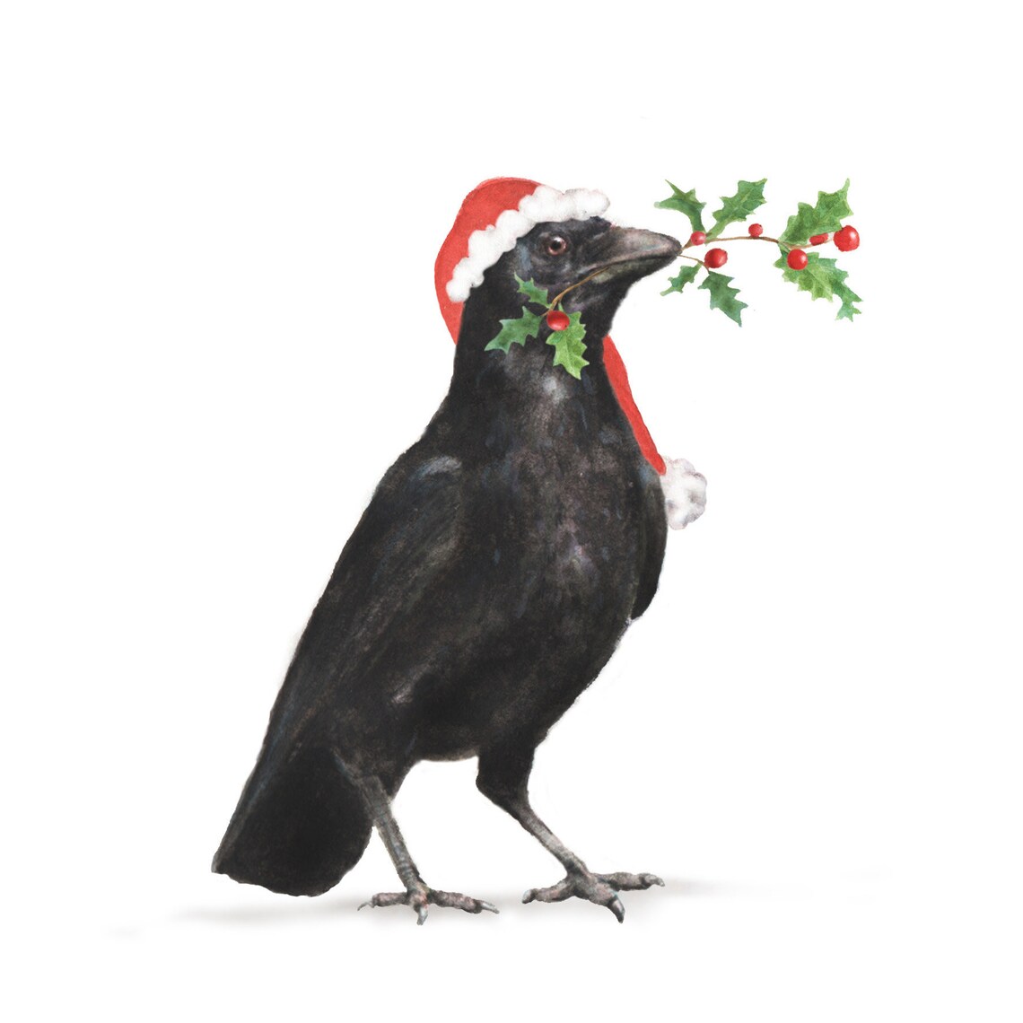 Festive Crow, Christmas Card - Etsy