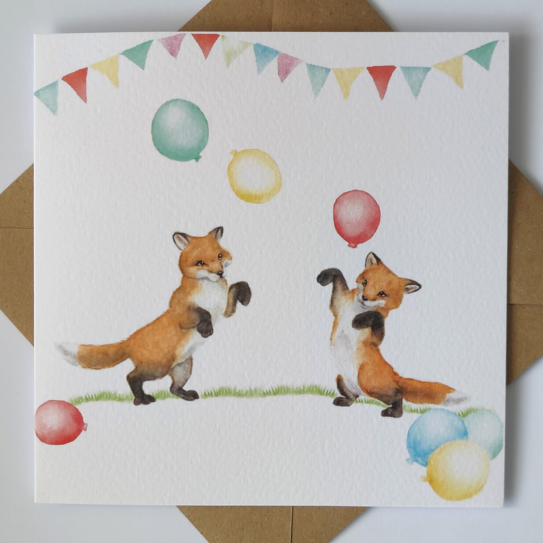 Fox Birthday Card, Cartoon Watercolour Greeting Card - Etsy