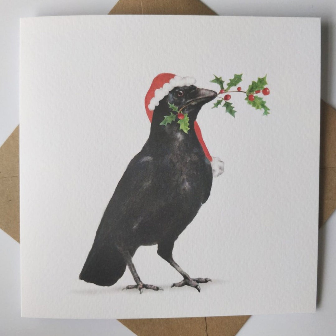 Festive Crow, Christmas Card - Etsy