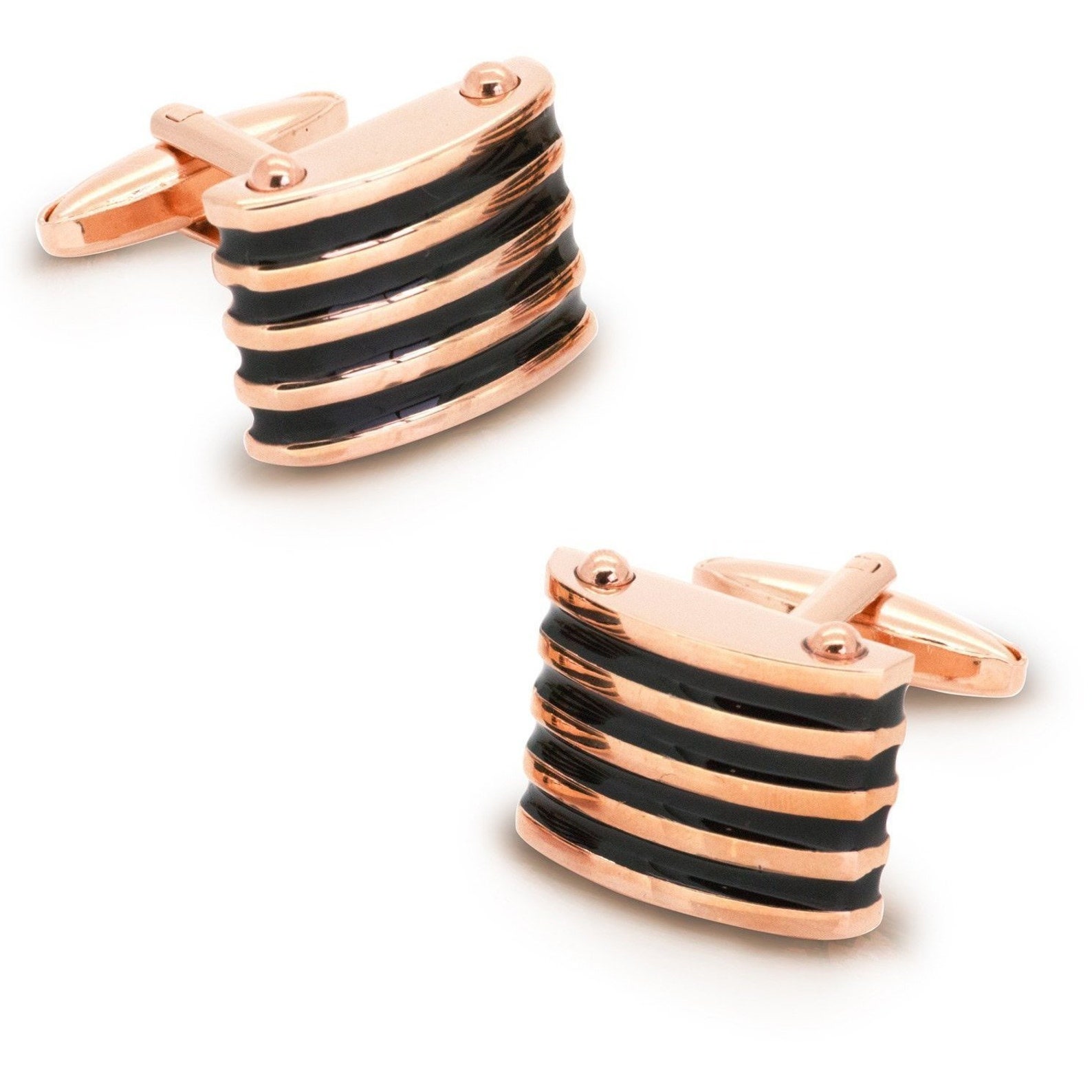 Rose Gold With Black Enamel Grooves Cufflinks - Etsy