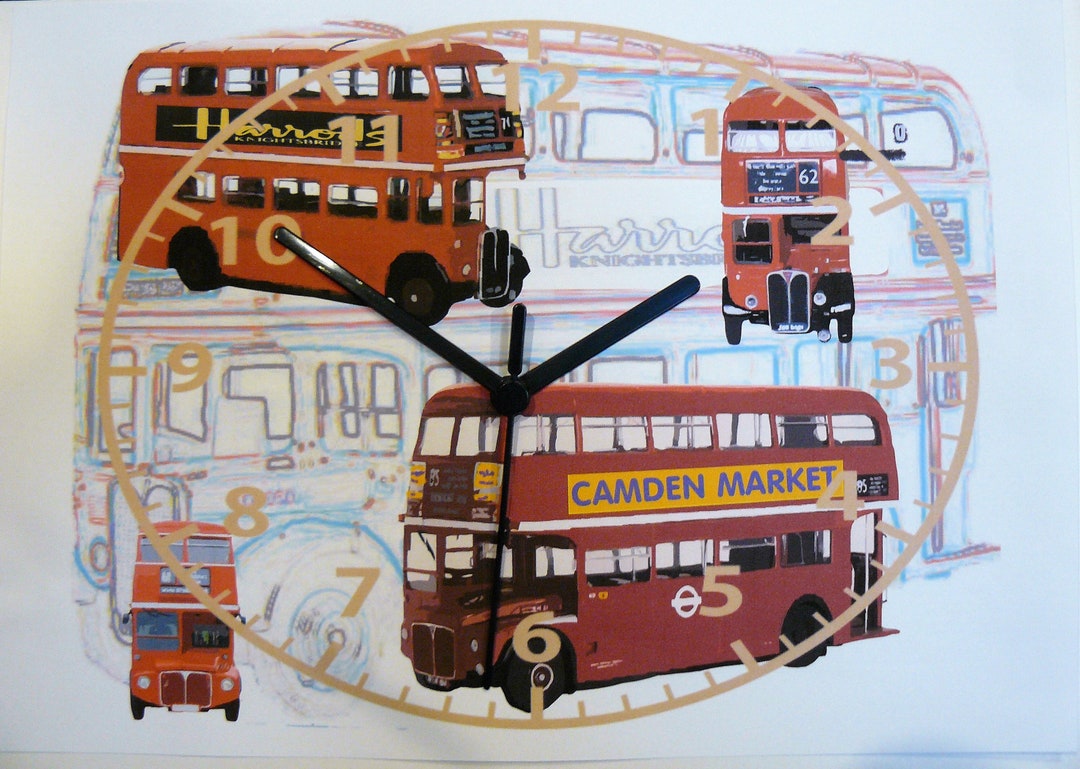 London Leylan Bus & Routemaster Bus Wall Hanging Clock Classic London ...