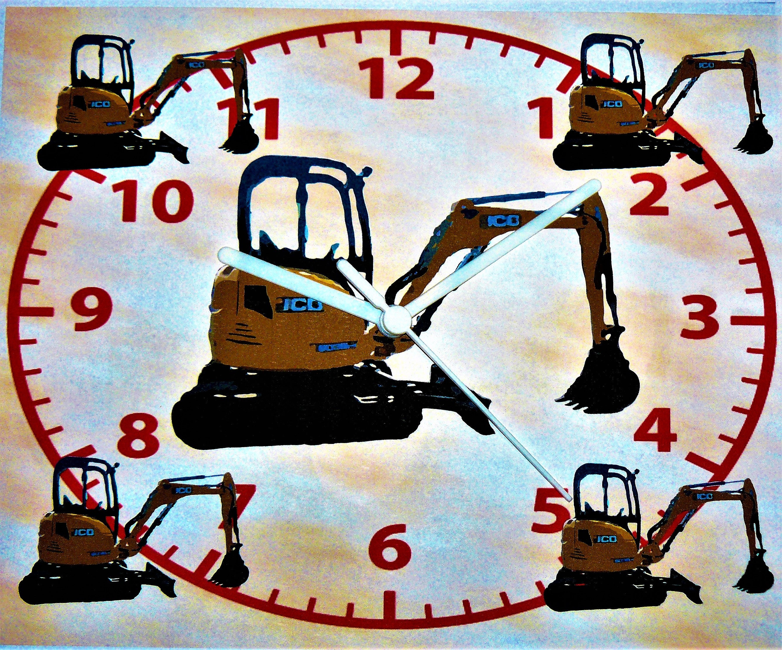 Compact Mini Excavator Digger Wall Hanging Clock Classic Mini Excavator ...