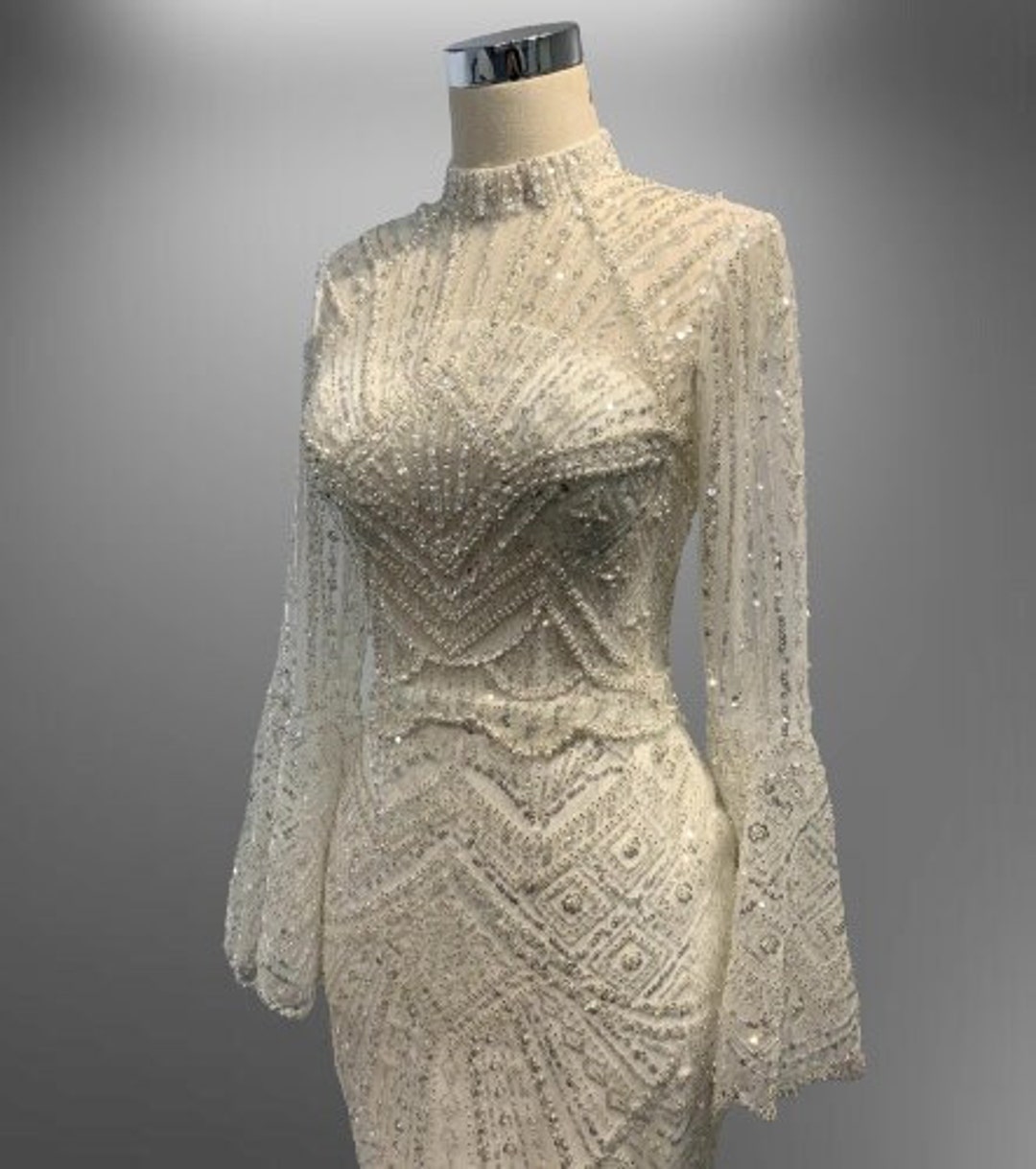 Breathtaking Sparkling Fully Beaded Mermaid Wedding Gown With High Neck ...