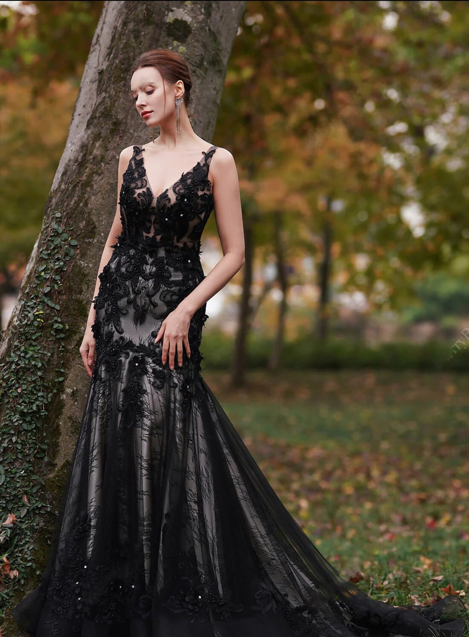 Totally Stunning Black Lace Mermaid Wedding Gown With Detachable Sleeves - Etsy