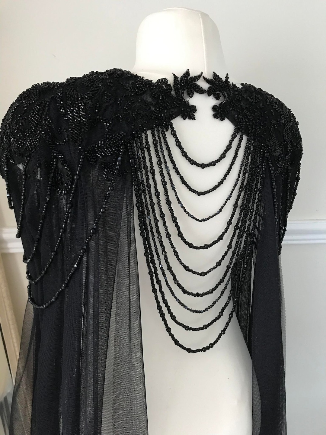 Stunning Black or Ivory Beaded Vintage Boho Gothic Style Cape Veil ...