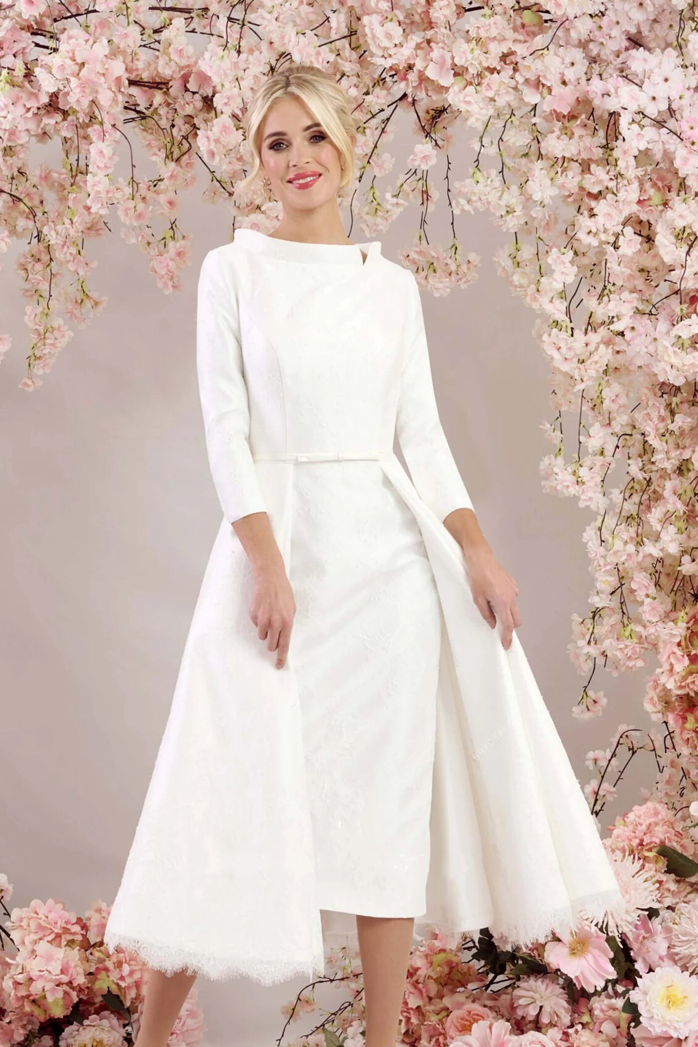 Modest Vintage Style Tea Length Wedding Dress With 3/4 Sleeves - Etsy