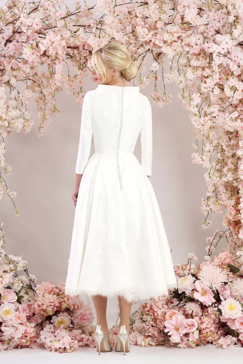 Modest Vintage Style Tea Length Wedding Dress With 3/4 Sleeves - Etsy