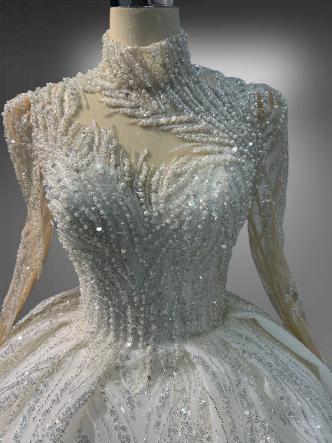 Breathtaking High Neck Sparkling Wedding Gown With Heavy Beading - Etsy