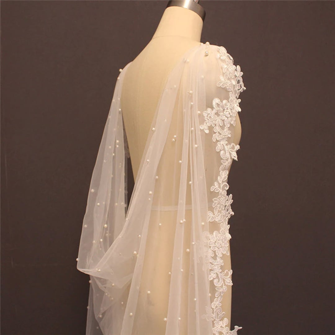 Detachable Lace Edged Pearl Cape Vintage/boho/beach Wedding With ...