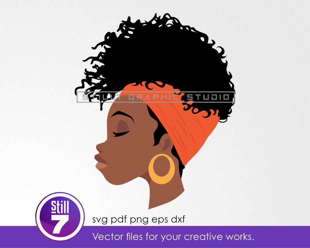 Young Black Woman Wearing a Headwrap Svg - Svg Cutting File - Eps Dxf ...