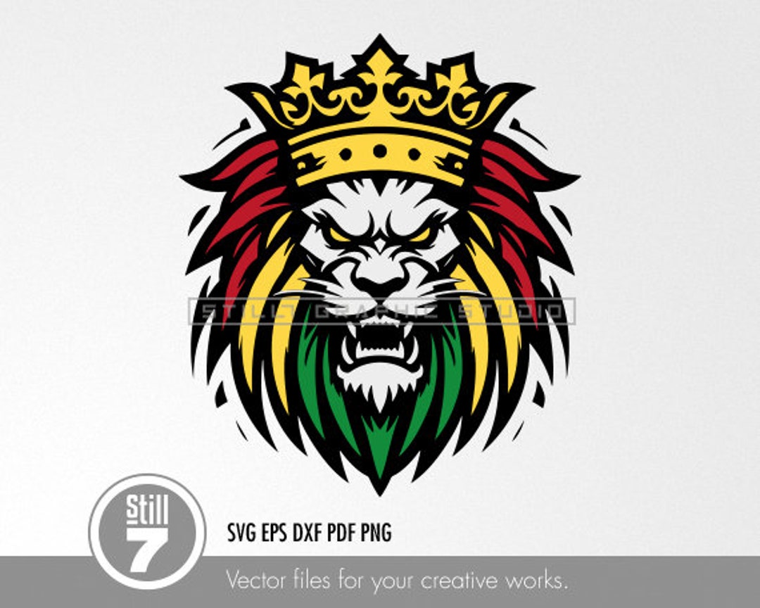 Crowned Rasta Lion SVG - Stylized, Multicolor Design, Ideal for Vinyl ...