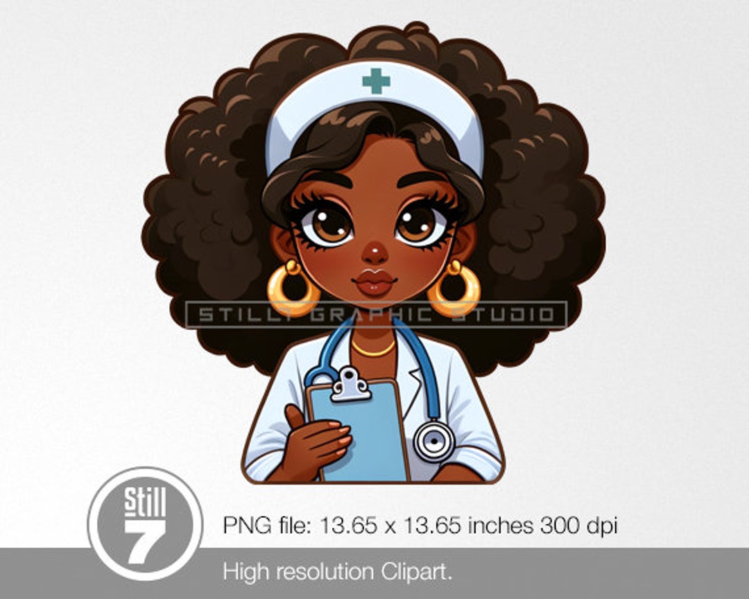 African American Nurse PNG Transparent Design in Simple Cartoon Flat ...