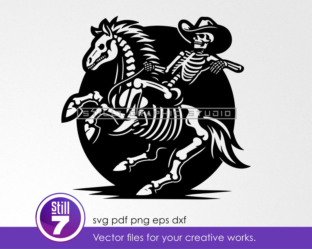 SVG Outlaw Bandit Skeleton and Horse - Gothic Western Style - Modern ...