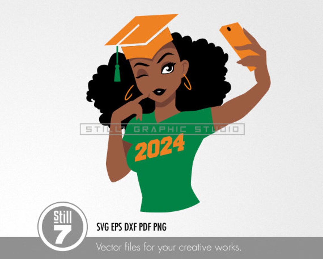 Graduate 2024 SVG File - Modern Illustration of a Young Black Girl ...