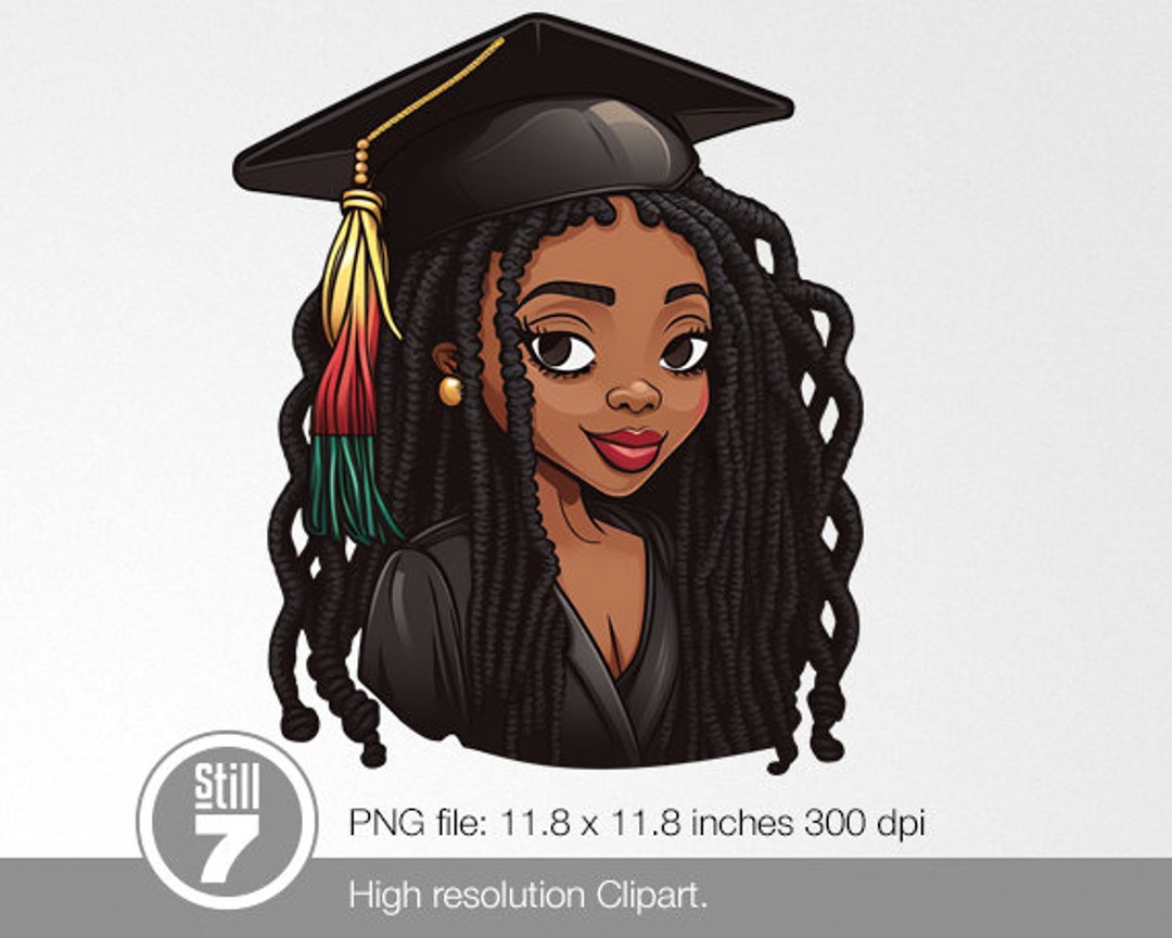 Digital Illustration of a Young Afro-american Woman in a Graduation ...