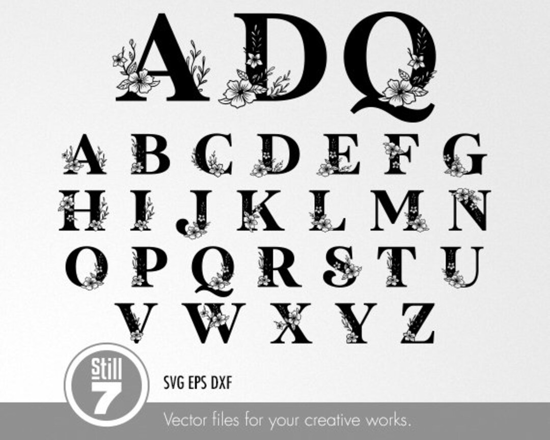 Floral Alphabet Svg - Svg Eps Dxf - Etsy