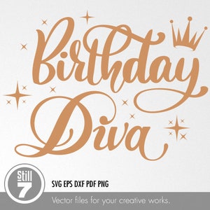 Birthday Diva Lettering Svg Cutting File - Eps Dxf Pdf Png - Etsy