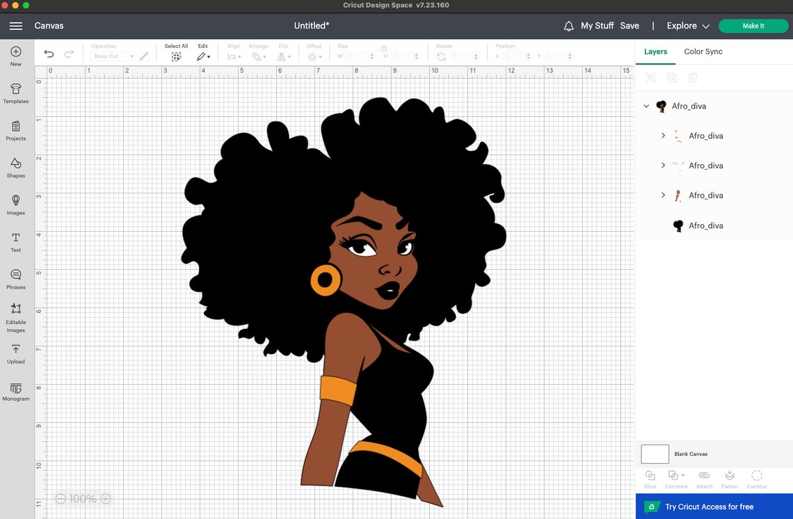 African American Diva With Golden Earings Svg - Cutting File + Eps Dxf ...