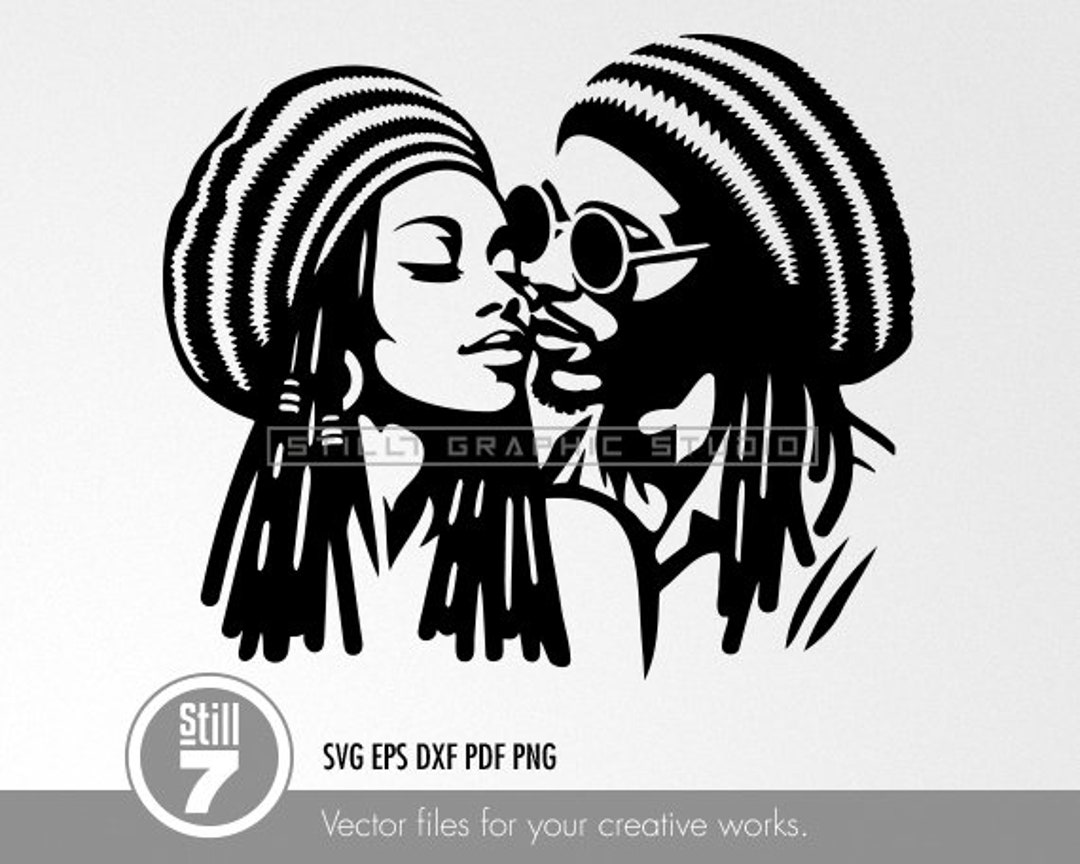 Rasta Love SVG Design - Rasta Couple in Love Silhouette in Single Color ...
