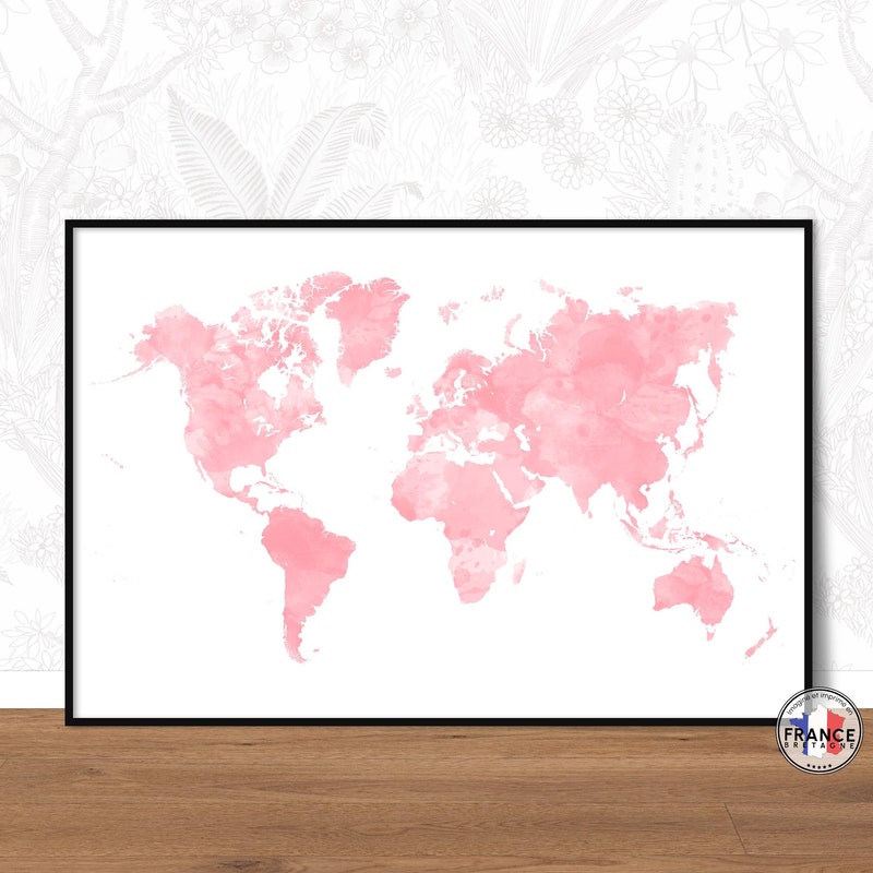 Pink World Map - Etsy