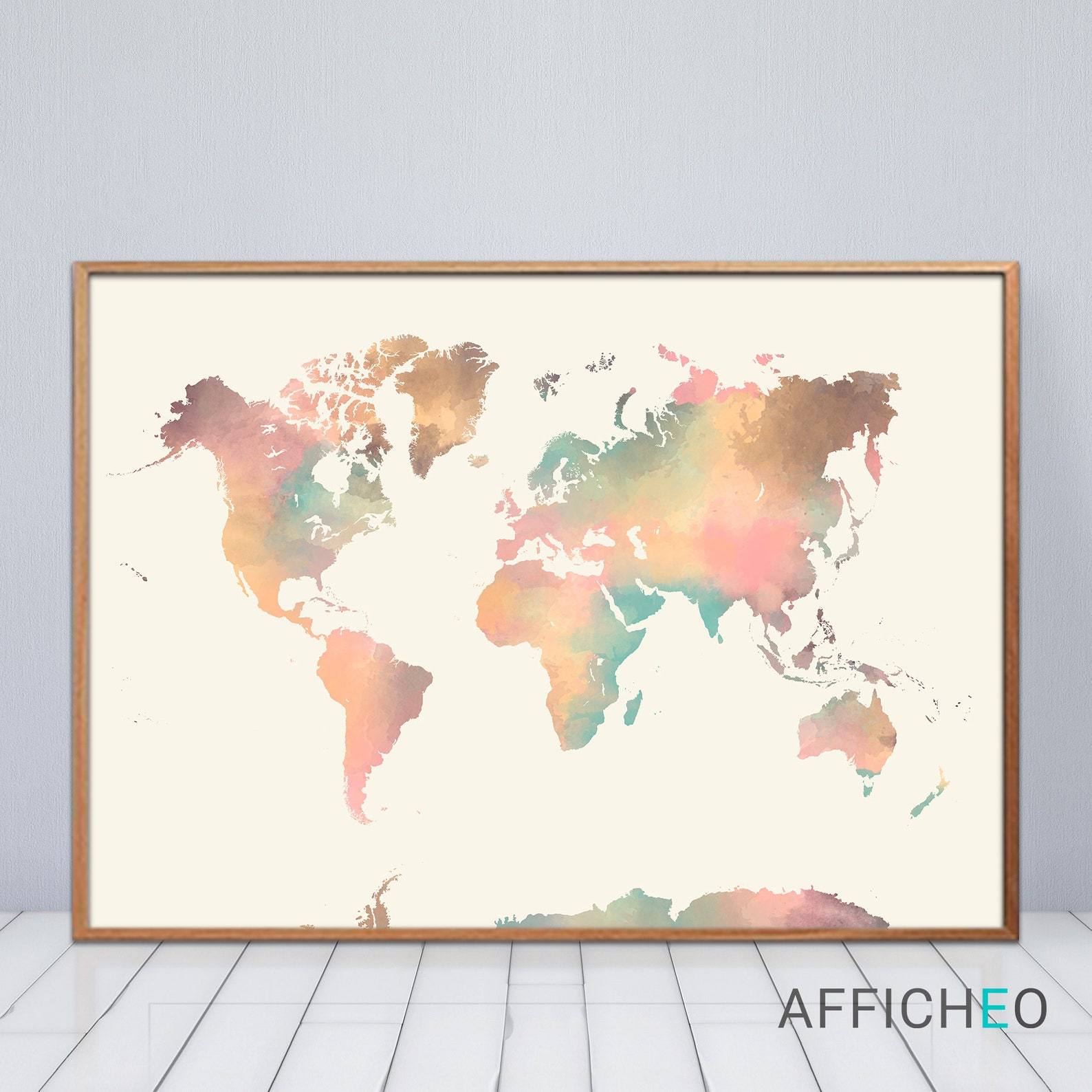 Mapa del mundo simple en colores pastel decoración de pared | Etsy