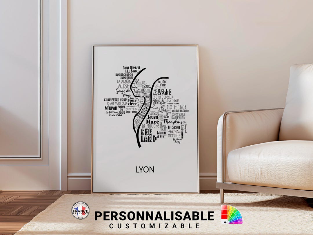 Custom Lyon Wall Art, Personalized Gift, Lyon Districts Map Print - Etsy