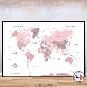 Pink World Map With the Names of Countries and Their Capitals, Large ...