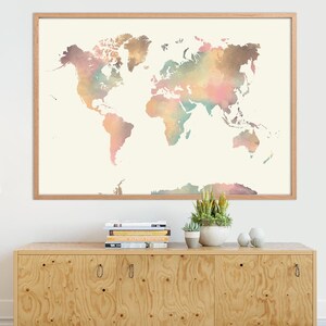 Simple World Map in Pastel Colors, Wall Decoration for the Office - Etsy