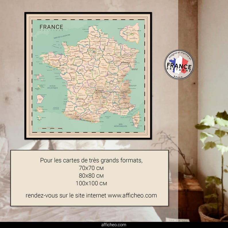 Map of France, Colorful France Map, Detailed Decorative Poster ...
