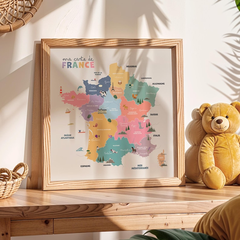 Colorful France Map for Kids – Educational and Decorative Poster ...