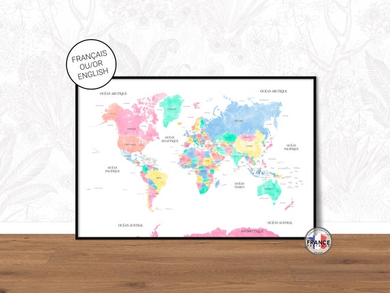 Color Coded Labeled World Map Continents By Hemisphere Flashcards