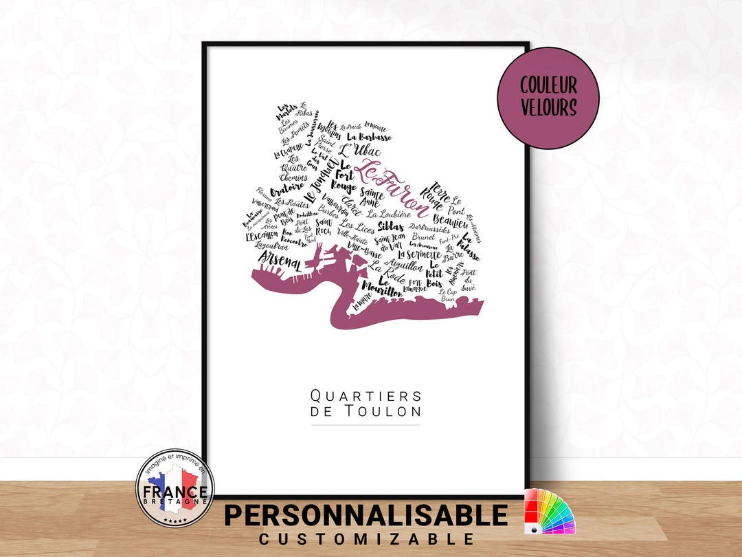 Customizable Toulon Poster, Map of Toulon Districts, Wall Decoration ...