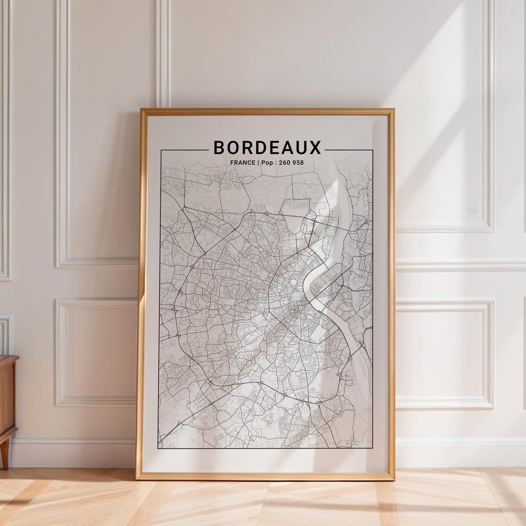 Black and White Bordeaux City Map Poster – Modern and Minimalist Urban ...