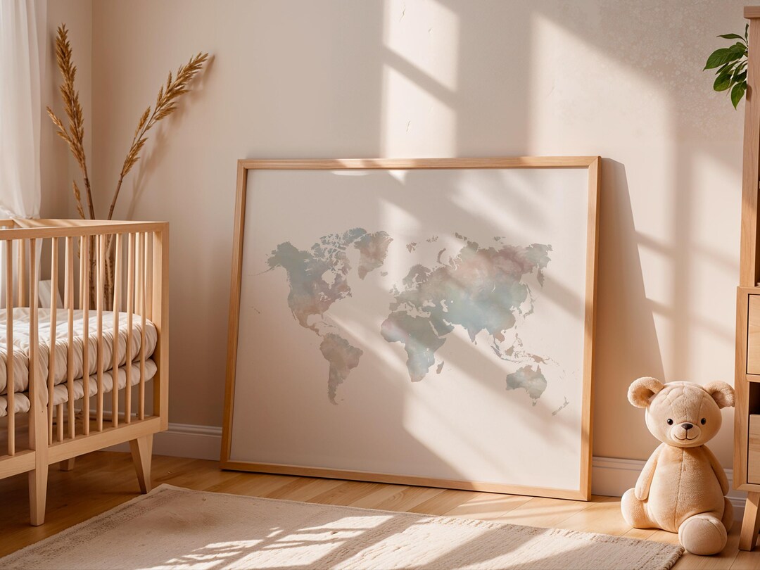 Pastel World Map Printable, Soft Watercolor Map, Nursery Wall Art ...