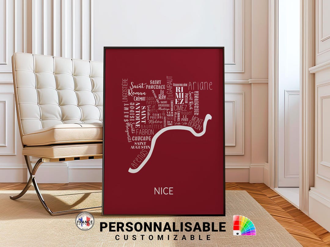 Custom Nice Wall Art, Personalized Gift, Nice Districts Map Print ...