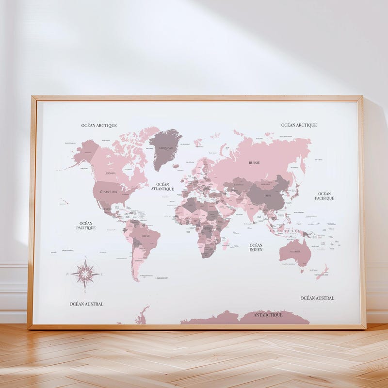 Pink World Map - Etsy