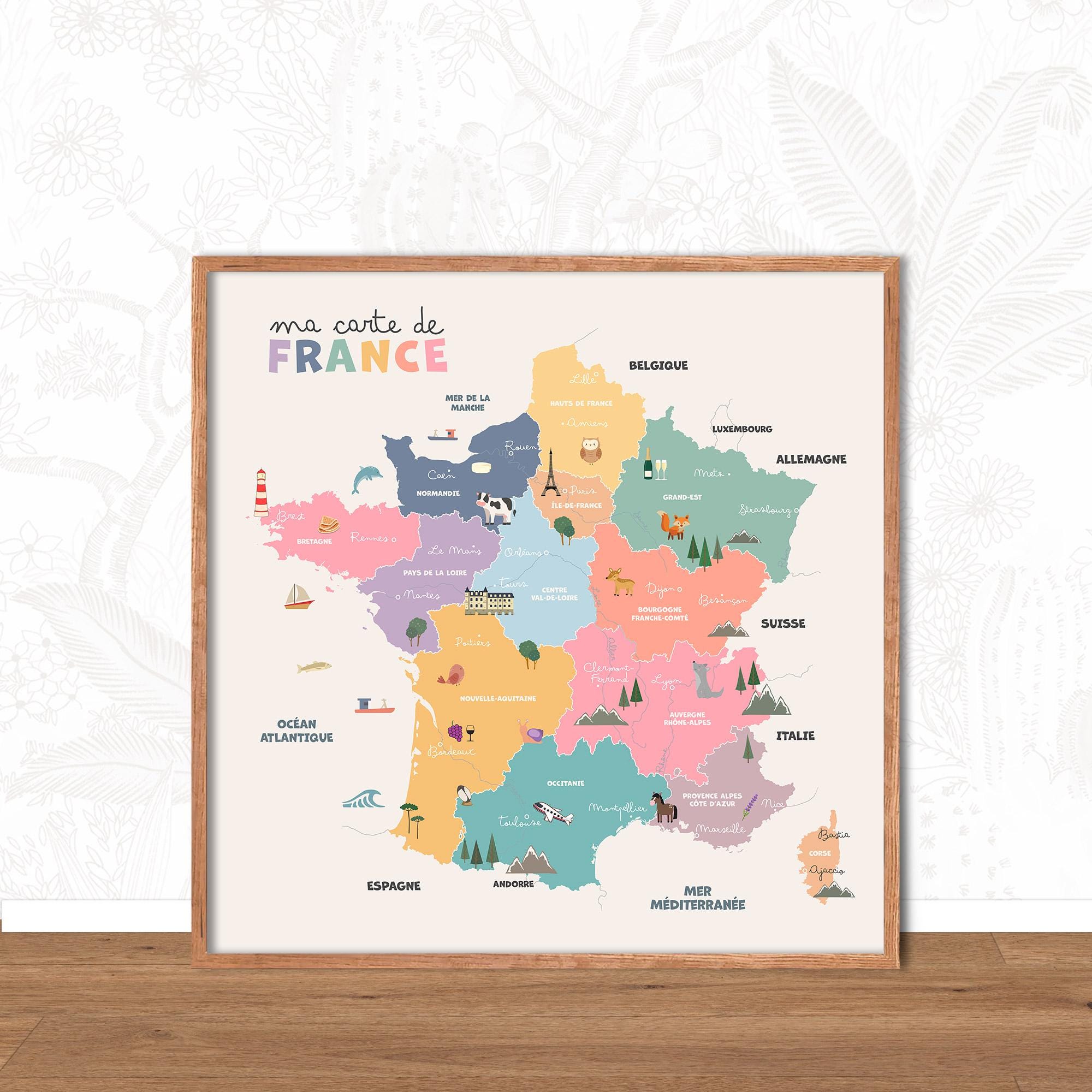 Colorful France Map for Kids – Educational and Decorative Poster ...