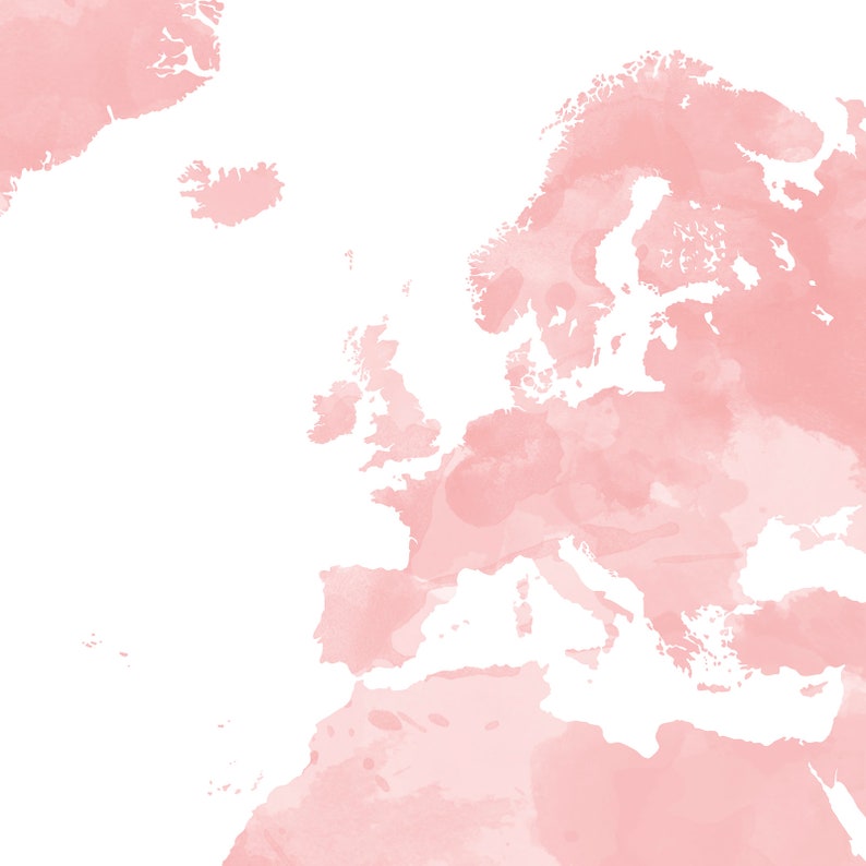 Minimalista mapa del mundo rosa efecto acuarela gran mapa del | Etsy